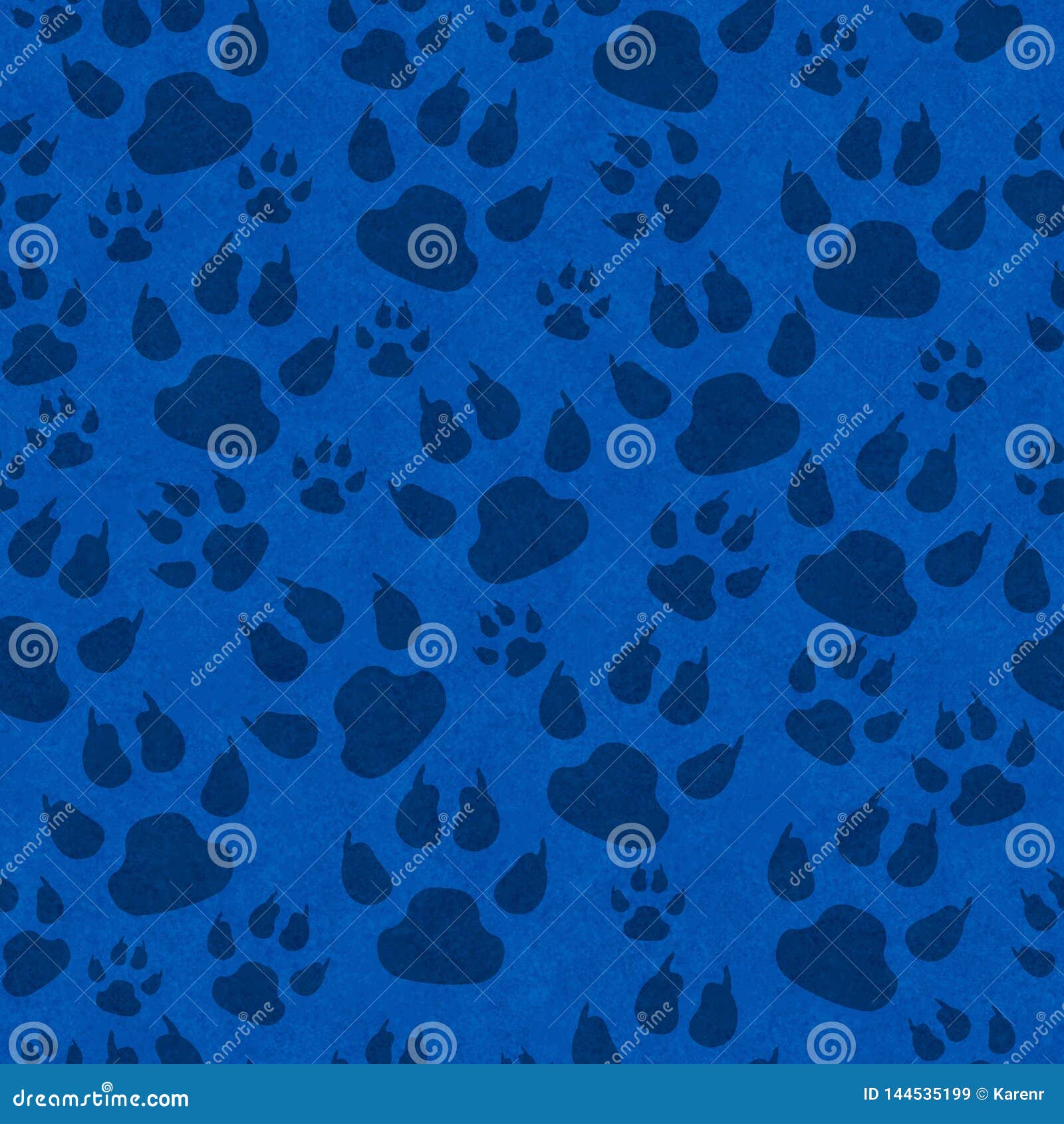 Blue Cat Paw Prints Seamless Pattern Background Stock Illustration ...
