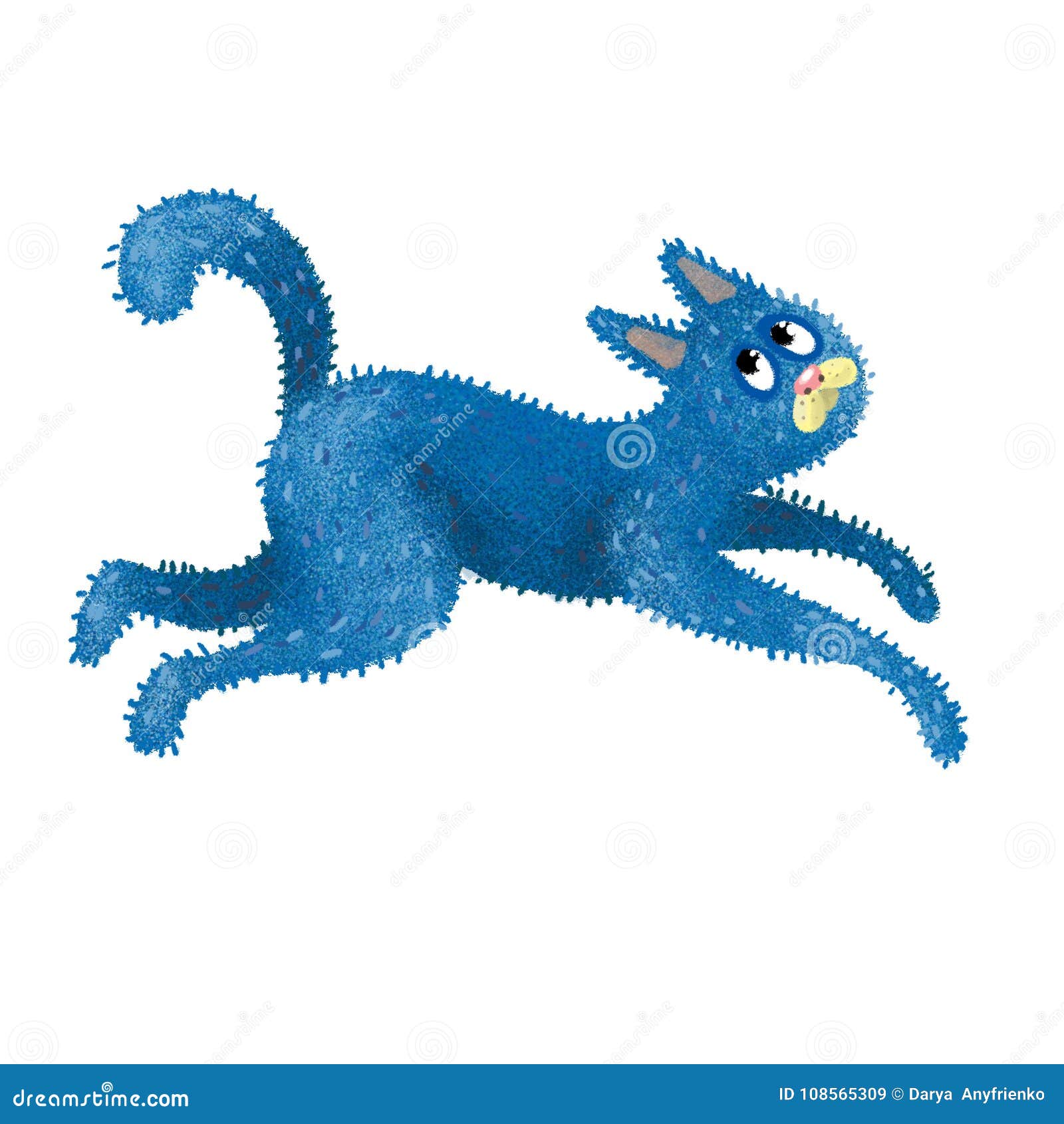 Blue cat run look funny stock illustration. Illustration of smile ...