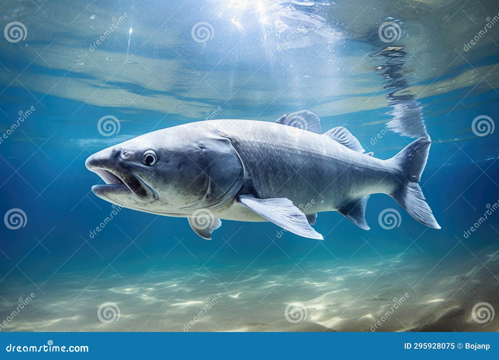 Blue Catfish Glides Gracefully through the Crystal-clear Water, Close ...