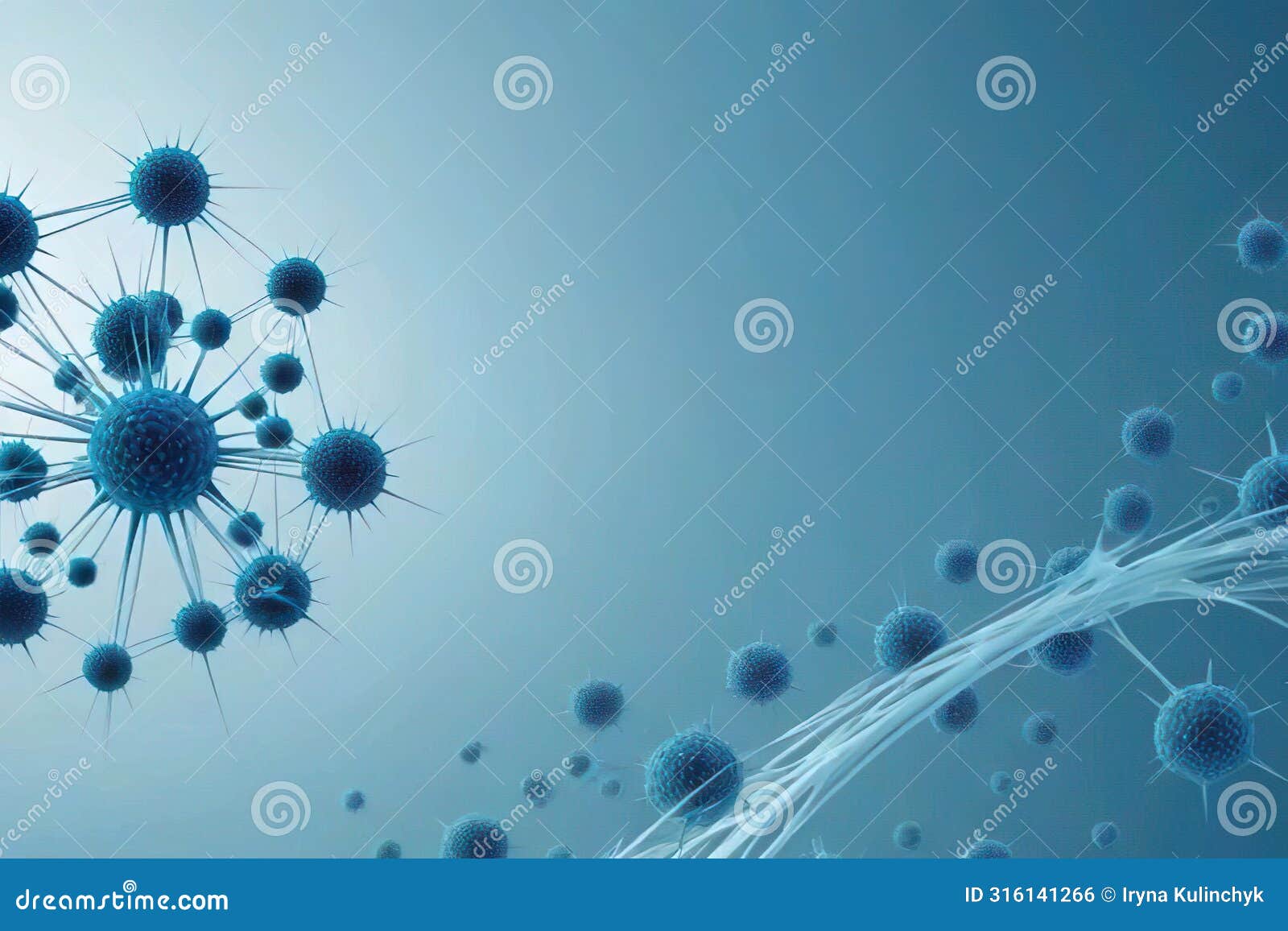 Blue Cells of a Dangerous Virus Under a Microscope on a Blue Background ...