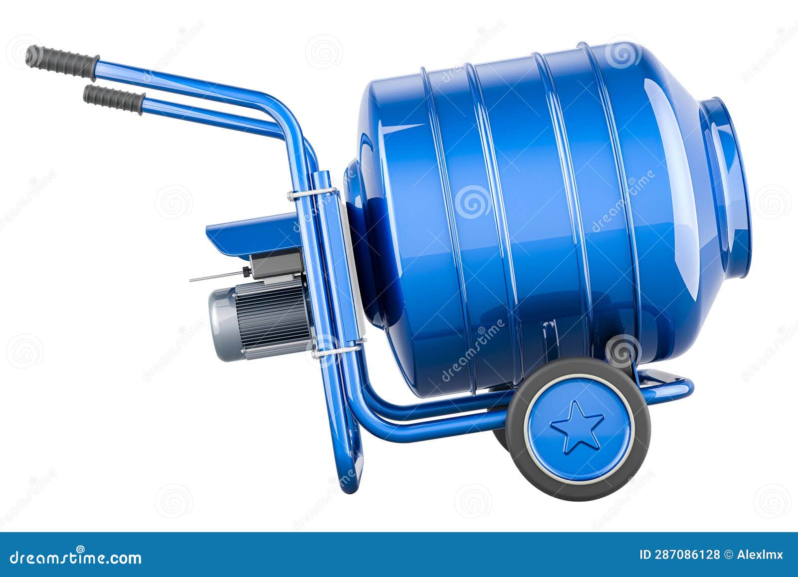 Blue Cement Mixer, Side View. 3D Rendering Stock Illustration ...