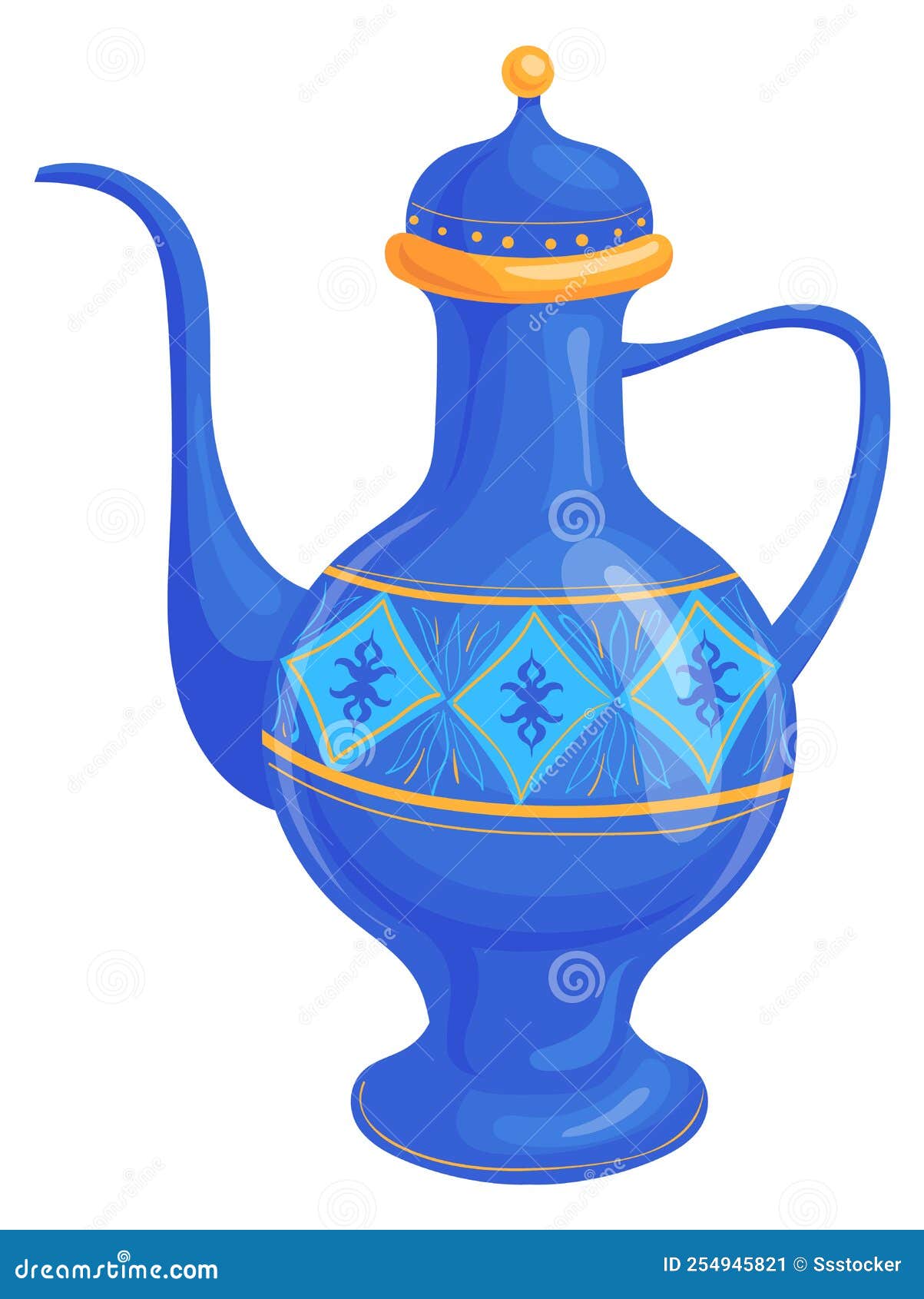 Blue Ceramic Pitcher. Ancient Eastern Vessel. Cartoon Jug ...