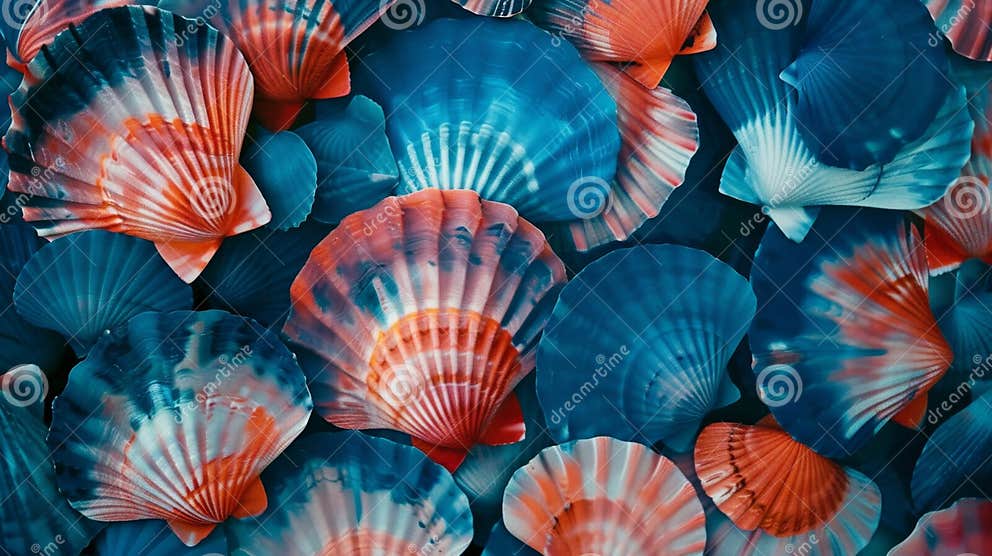 Blue Ceramic Shell Tiles in Overlapping Pattern Stock Illustration ...