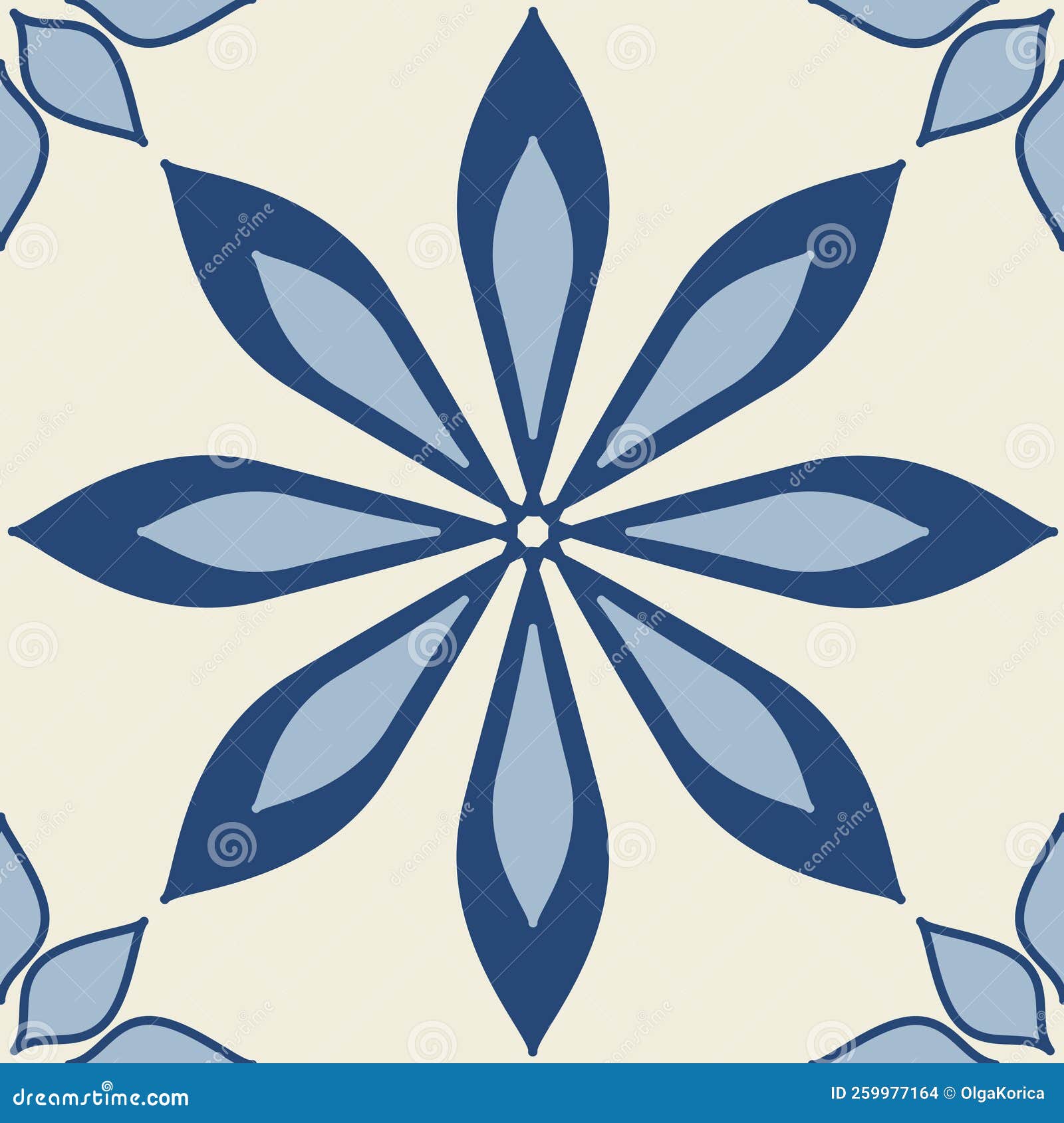 Blue Ceramic Tile, Flower Pattern Symmetrical Geometric Flower, Square ...