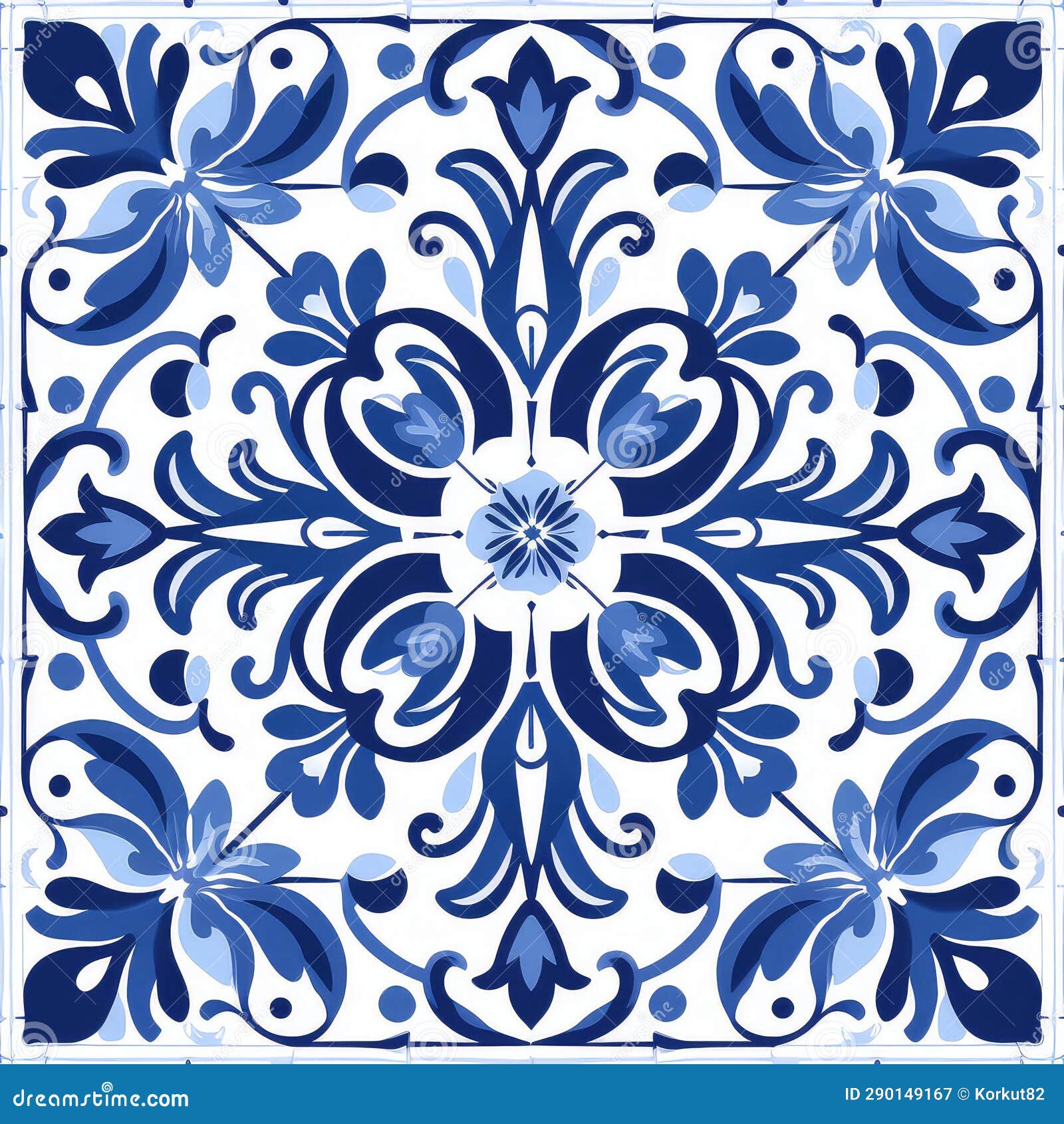 Blue ceramic tile pattern stock illustration. Illustration of seamless ...