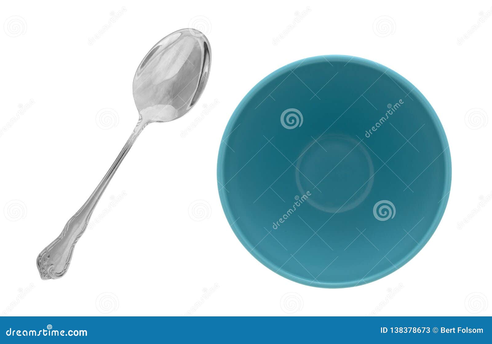 Blue Cereal Bowl with a Spoon on a White Background Stock Image - Image ...