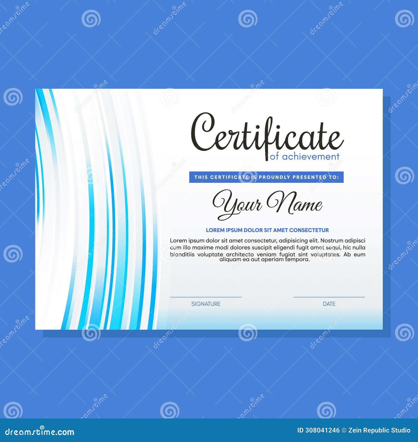 Blue Certificate of Achievement Template with Wave Abstract Stock ...