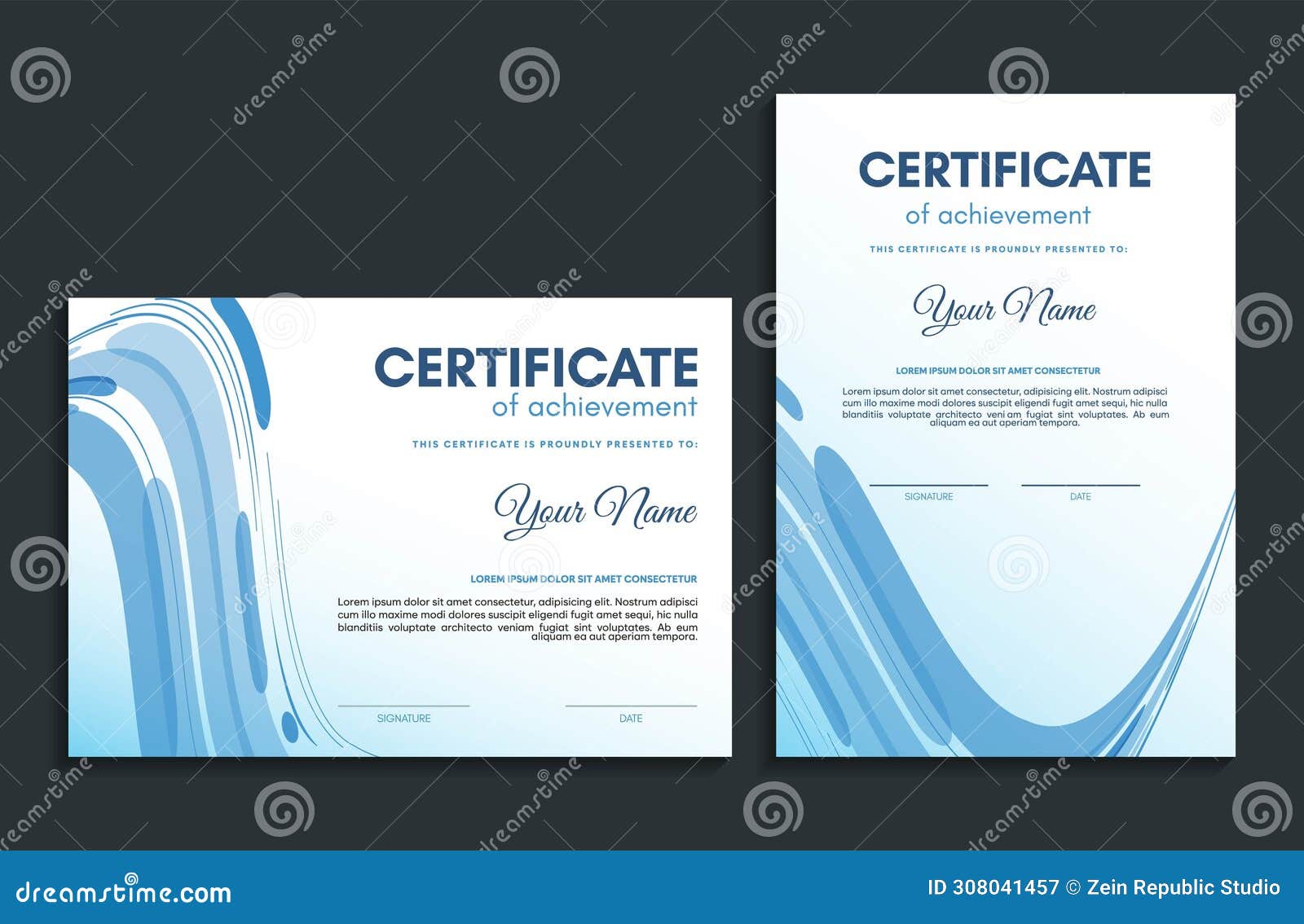 Blue Certificate of Achievement Template with Wave Abstract Stock ...