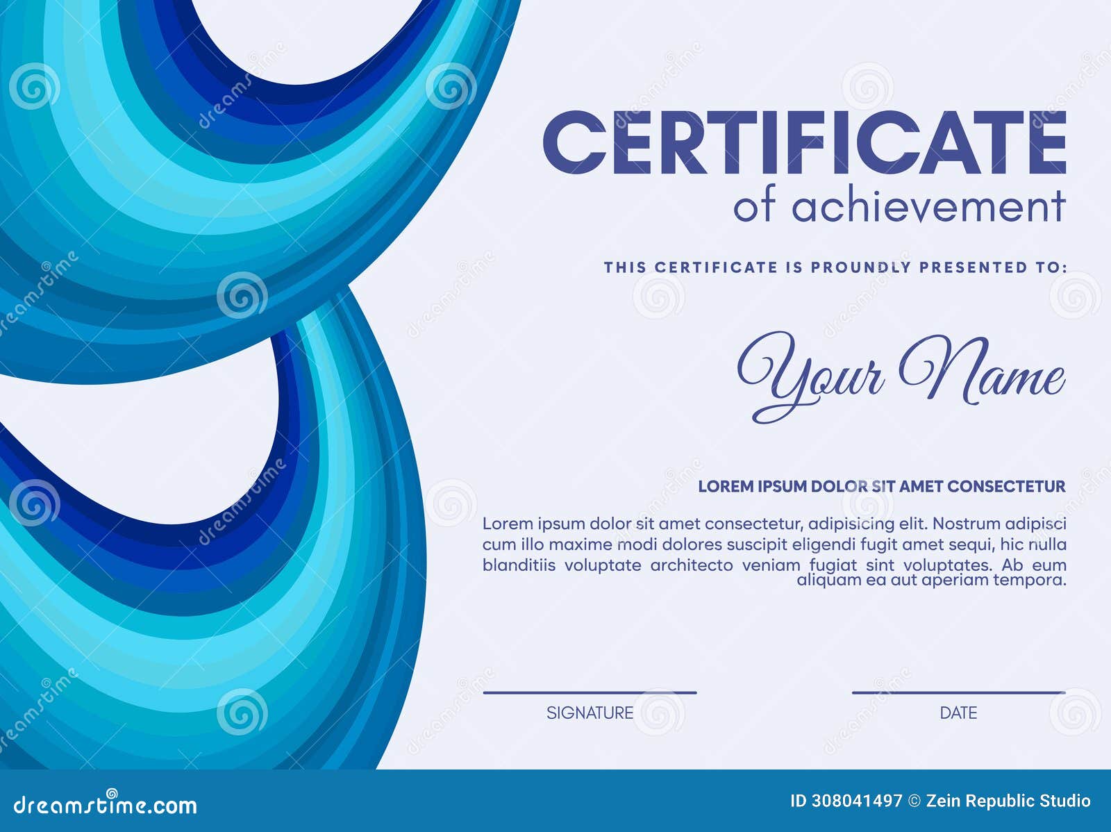 Blue Certificate of Achievement Template with Wave Abstract Stock ...