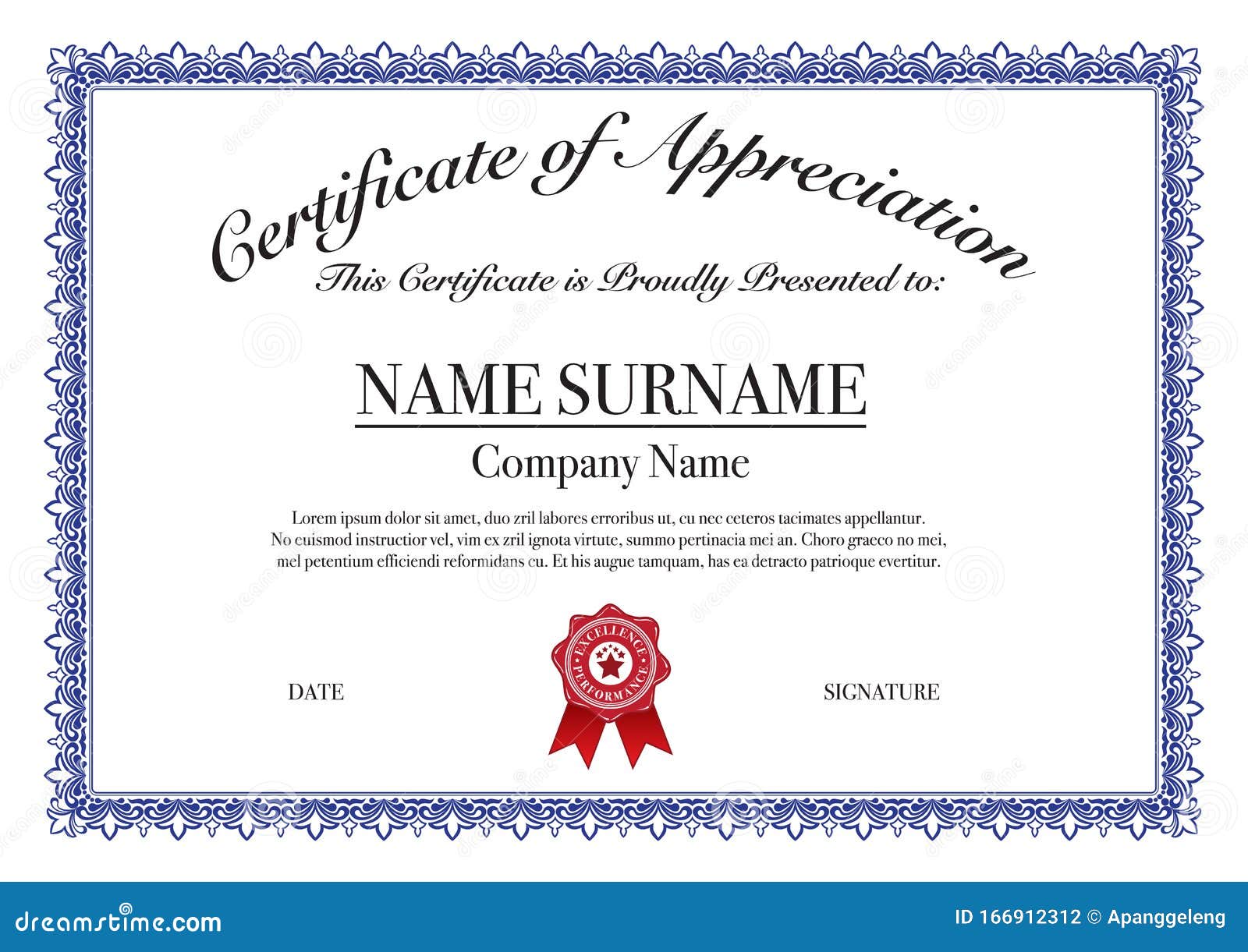 Blue Certificate of Appreciation Border Stock Vector - Illustration of ...