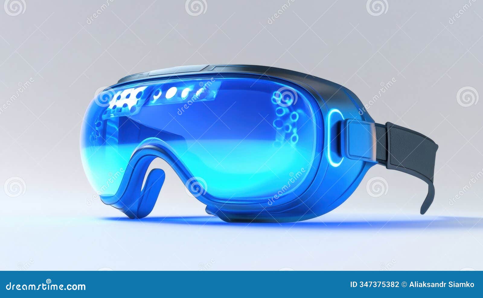 Blue CGI with Futuristic Virtual Reality Simulator Glasses Design Stock ...