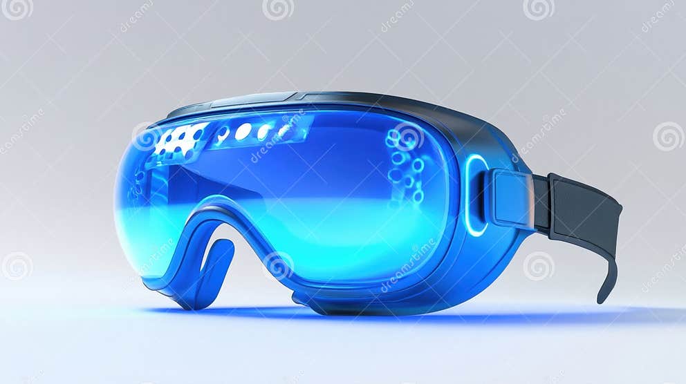 Blue CGI with Futuristic Virtual Reality Simulator Glasses Design Stock ...