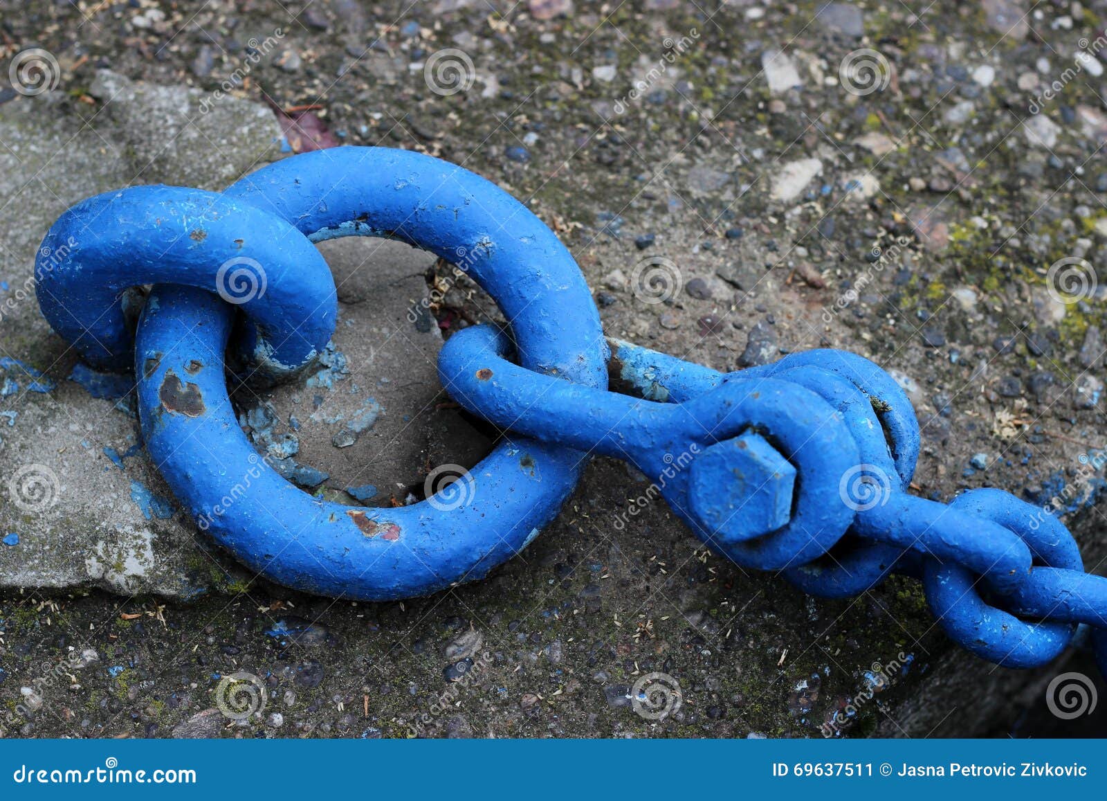 Blue chain stock image. Image of link, concrete, metallic - 69637511