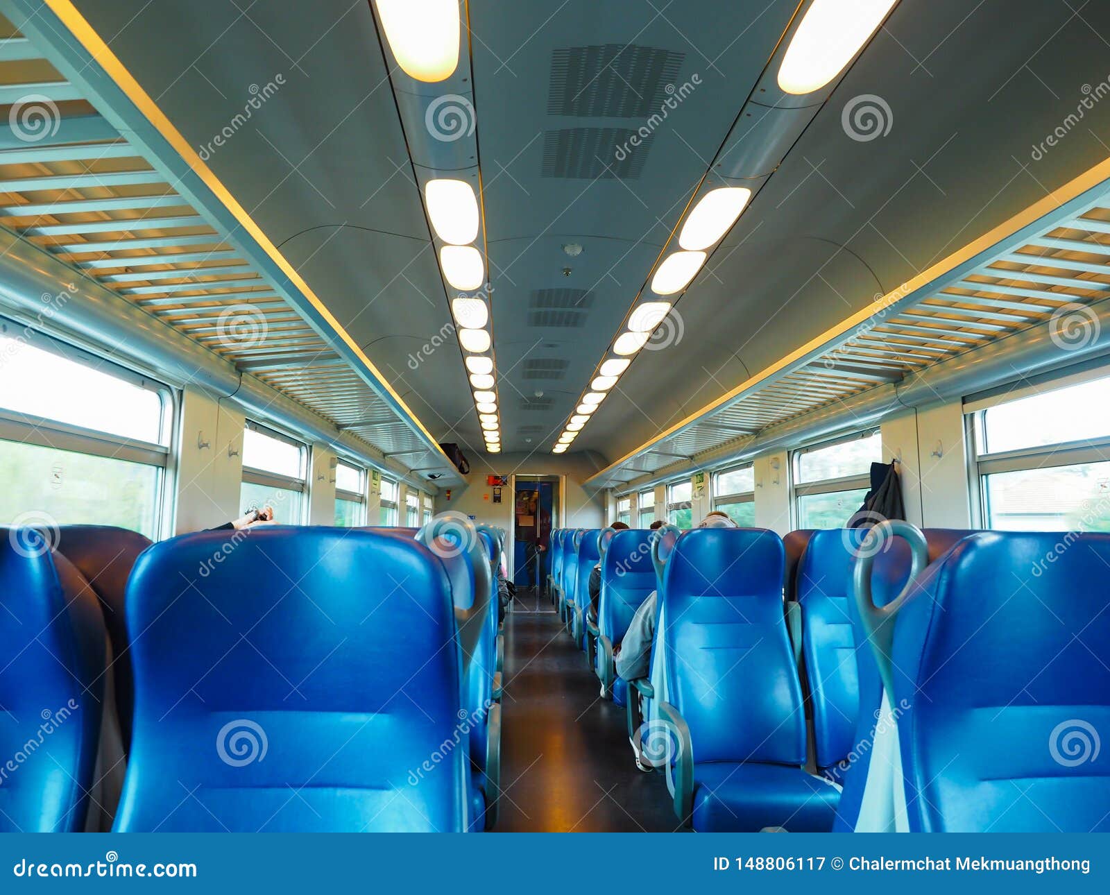 Blue Chair in the Train Carriages Stock Image - Image of modern ...