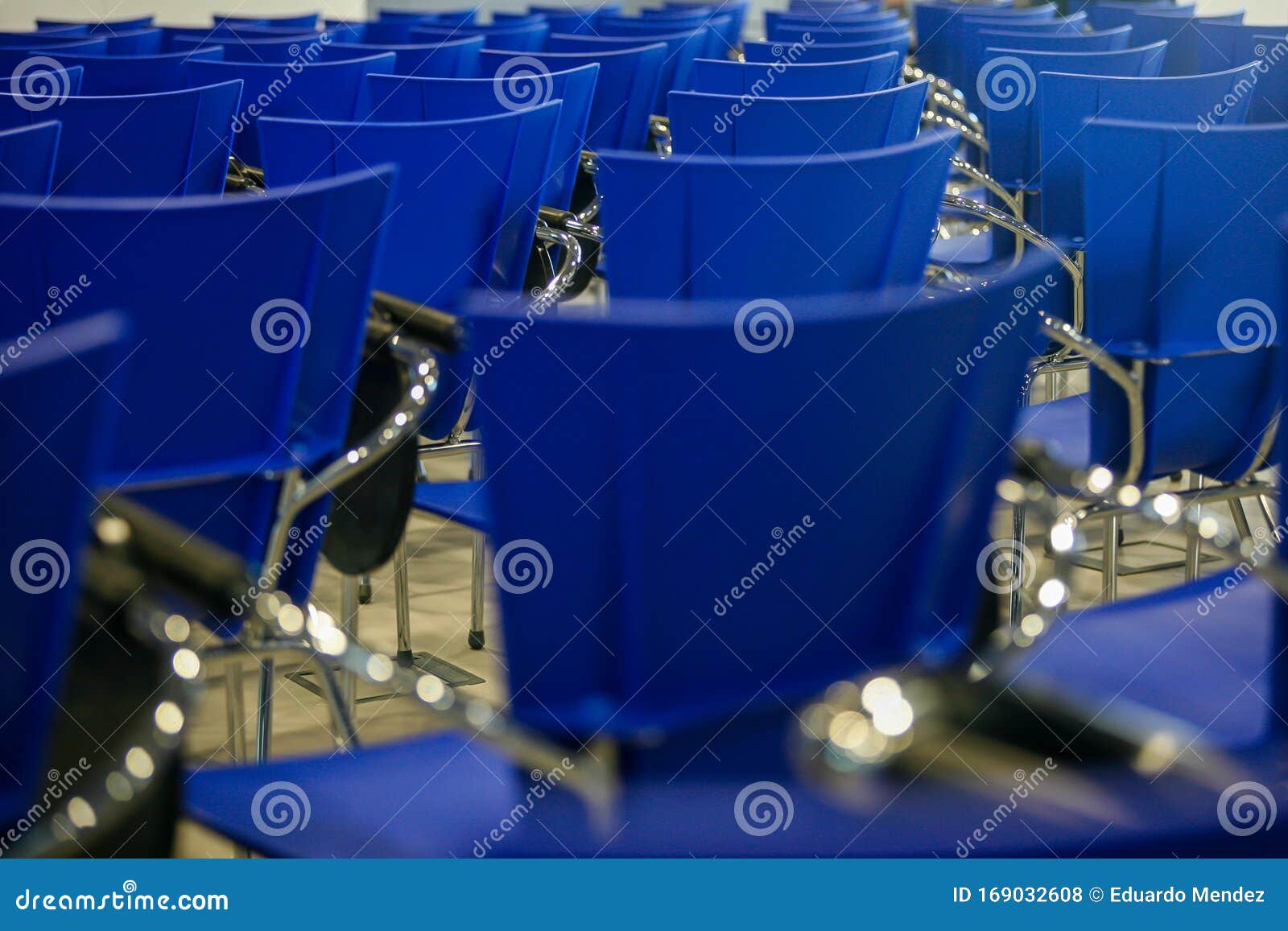 Blue Chairs in an Auditorium Stock Photo - Image of auditorium, room ...