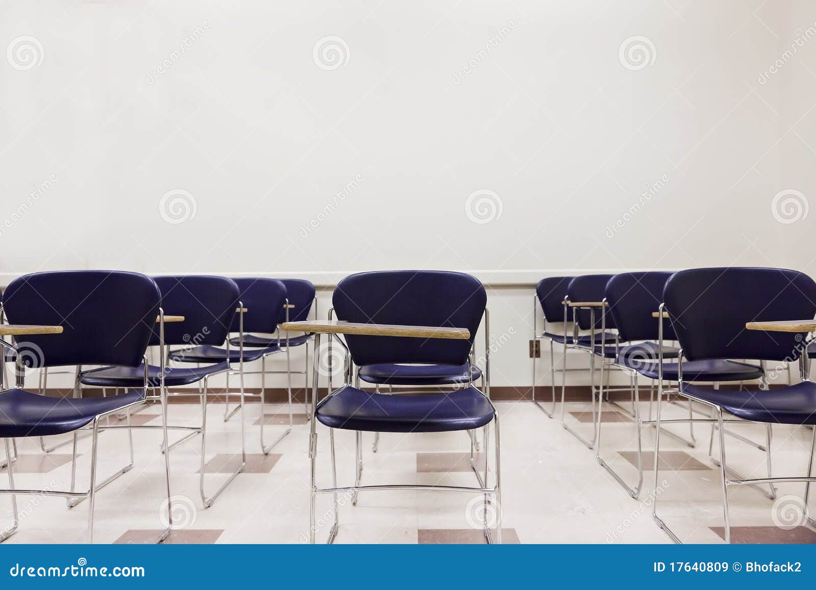 Blue Chairs in a Classroom stock image. Image of front - 17640809