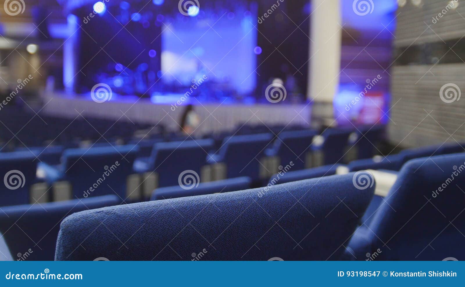 Blue Chairs in a Concert Hall, Blurred Stock Image - Image of concept ...