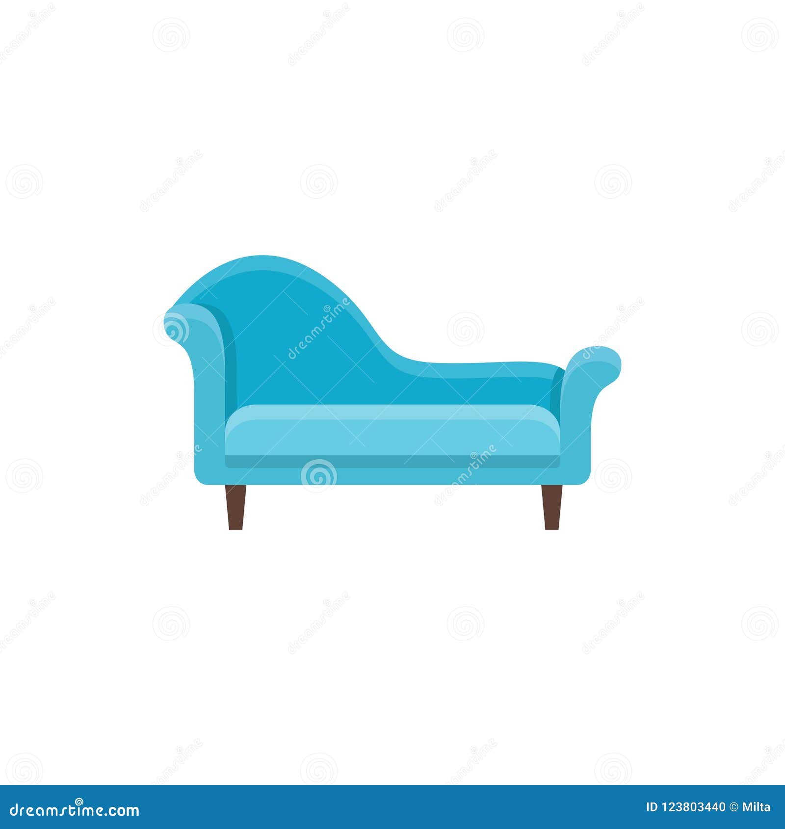 Blue Chaise Lounge Sofa. Vector Illustration. Flat Icon of Settee ...