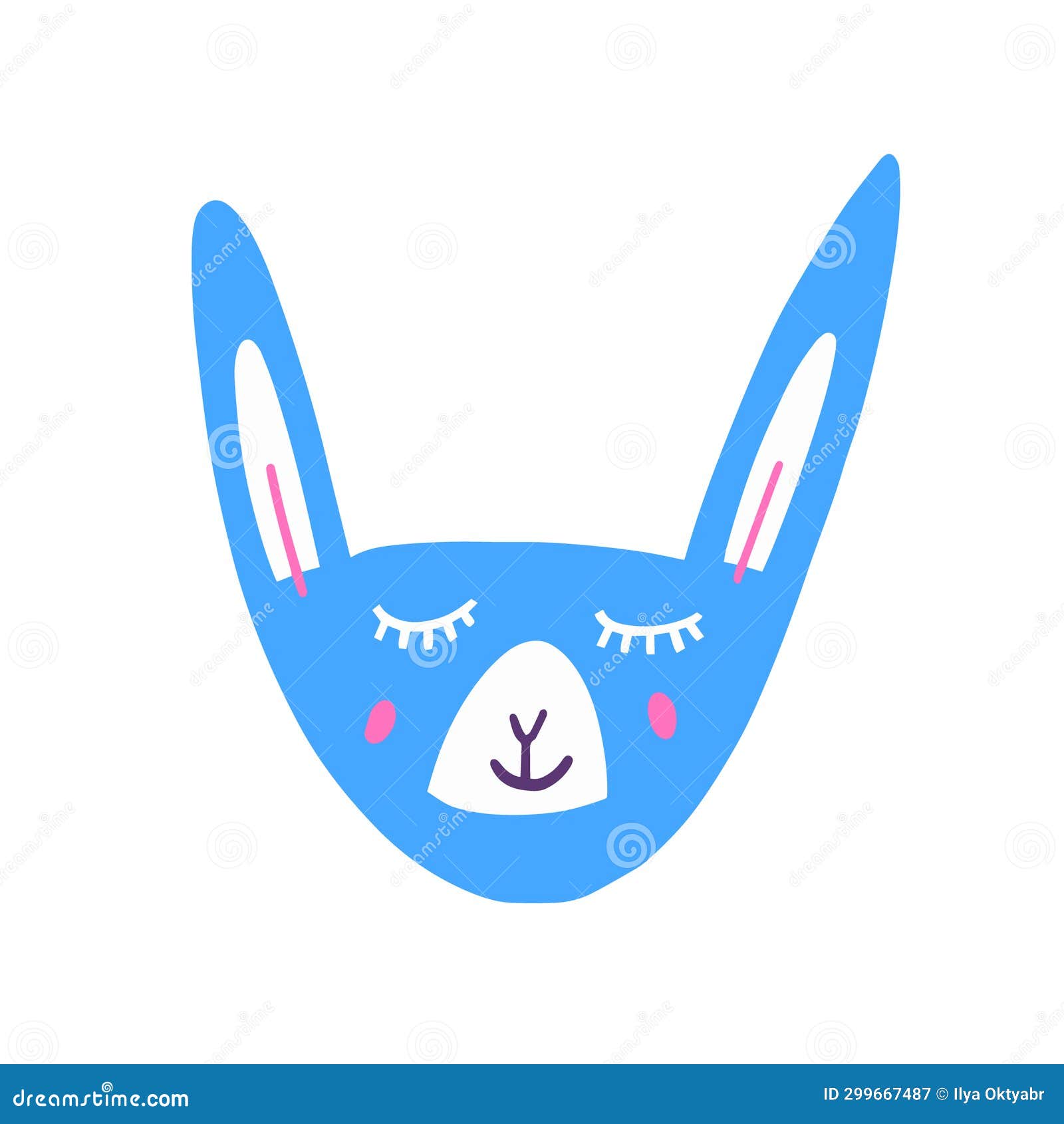 Blue Character Rabbit or Bunny Face Sign. Flat Design Vector Art Stock ...