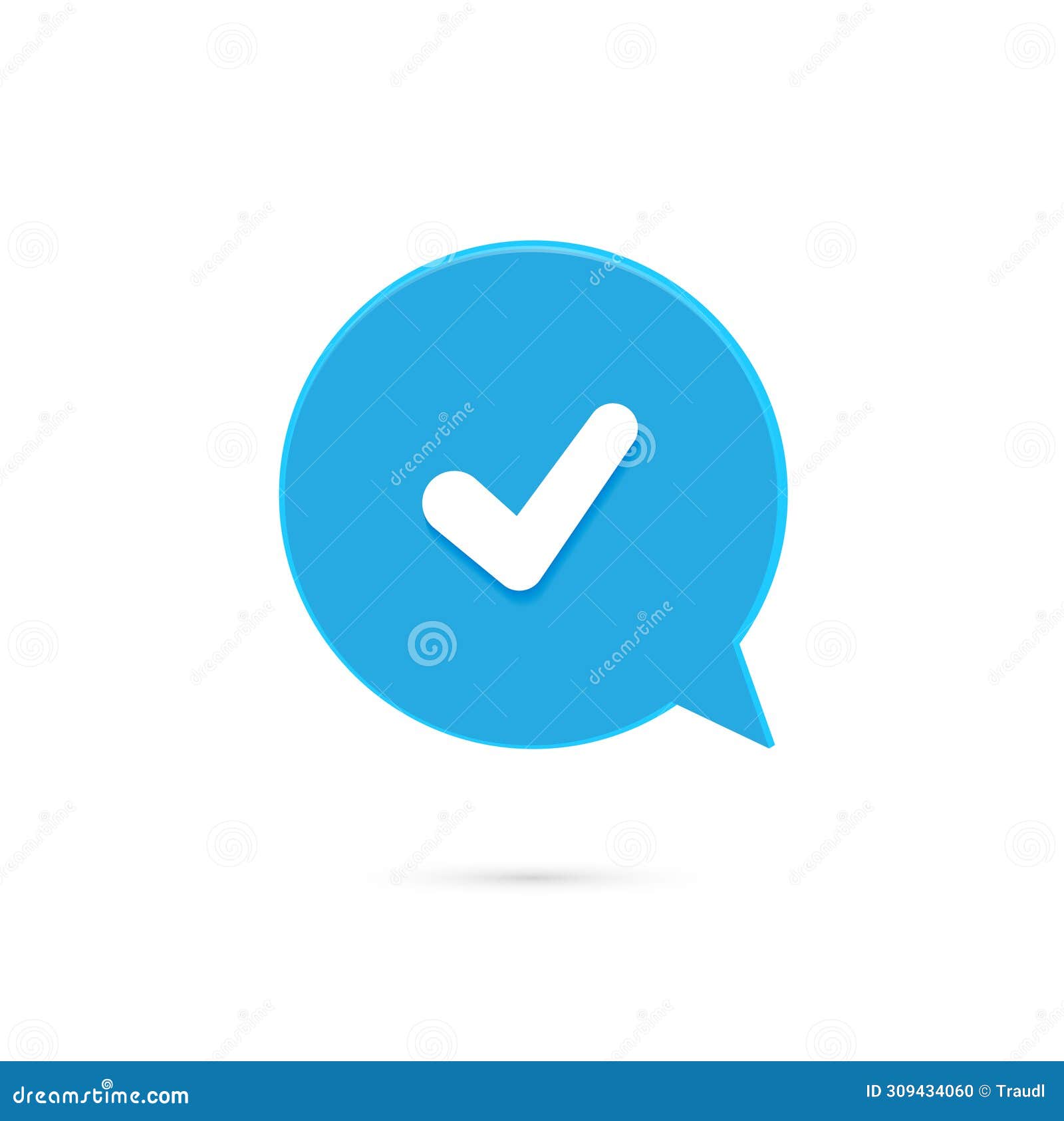 Blue Chat Icon Design with White Checked Sign. Vector Illustration ...