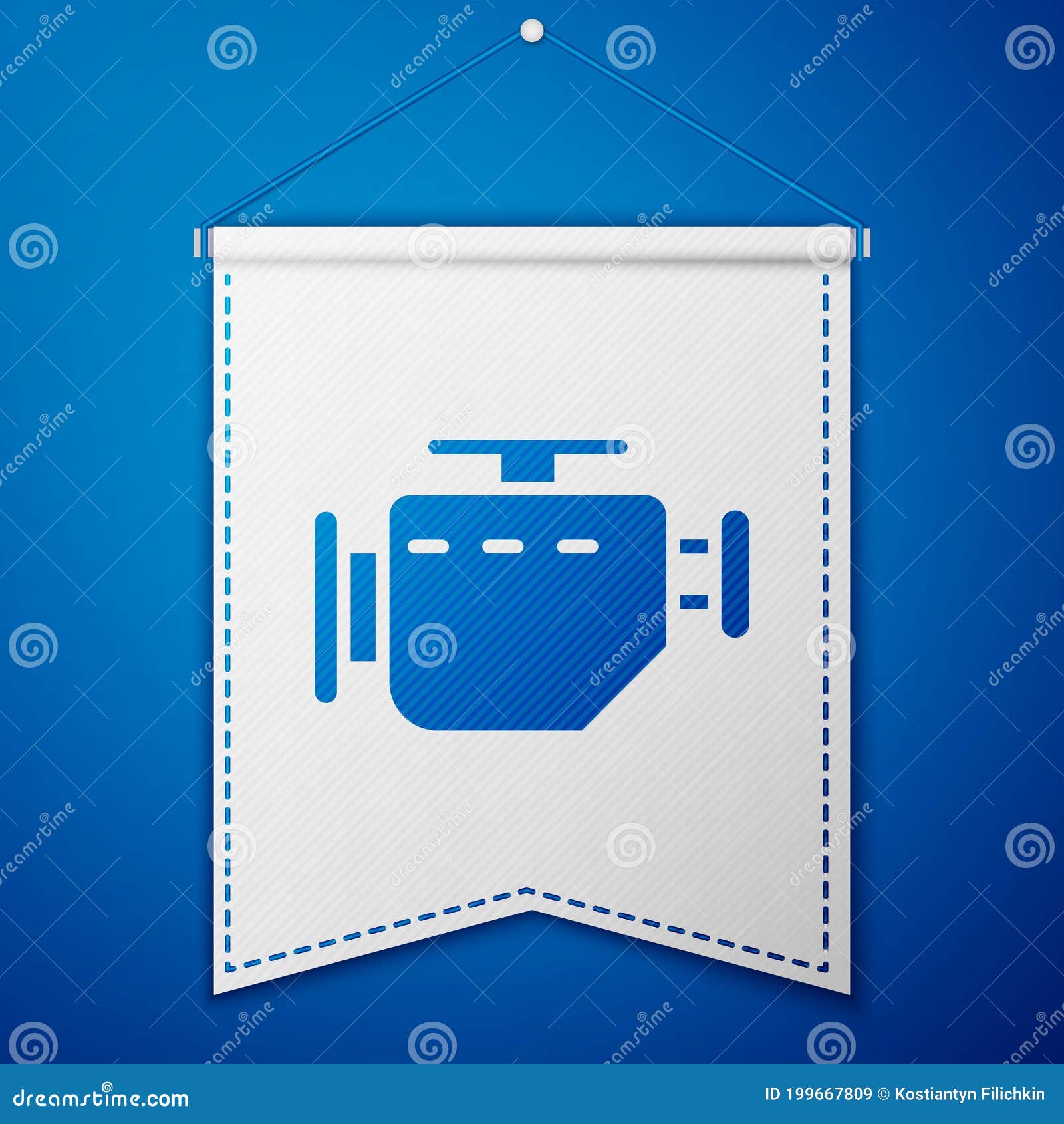 Blue Check Engine Icon Isolated on Blue Background. White Pennant ...