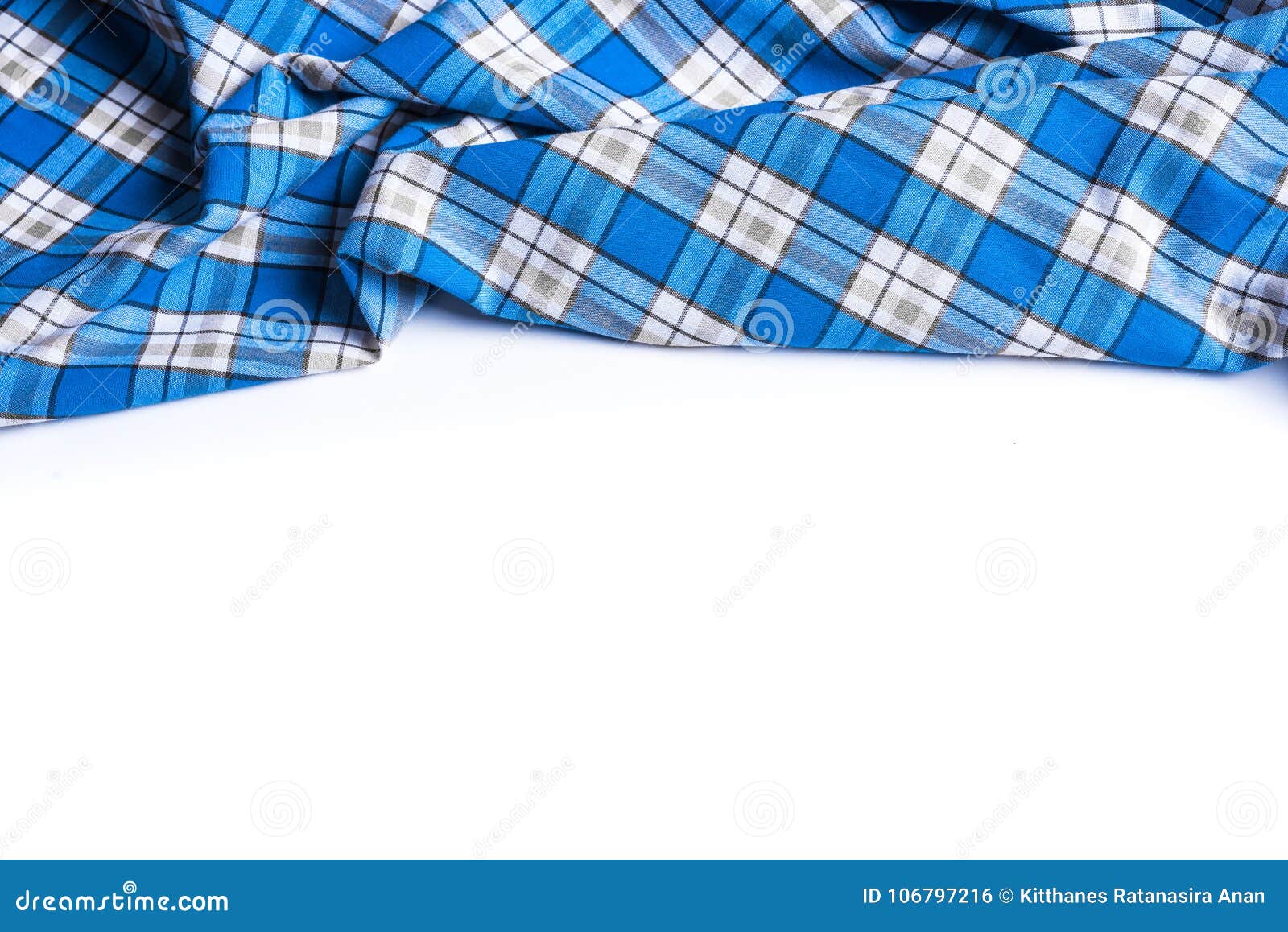 Blue Checkered Fabric on White Background Stock Photo - Image of ...