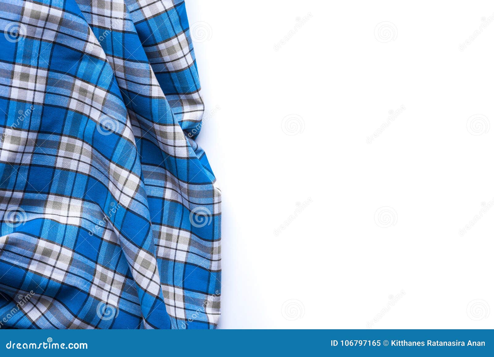 Blue Checkered Fabric on White Background Stock Image - Image of ...