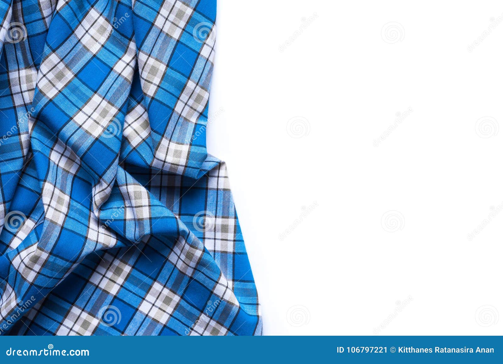 Blue Checkered Fabric on White Background Stock Image - Image of close ...
