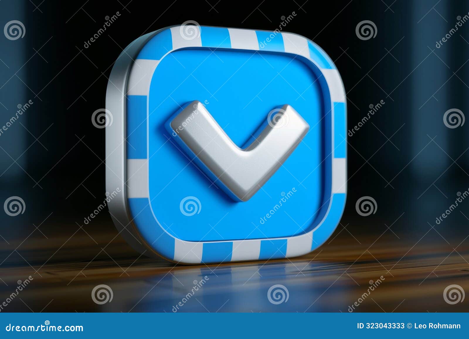 Blue Checkmark Icon on a Reflective Surface, Symbolizing Verification ...