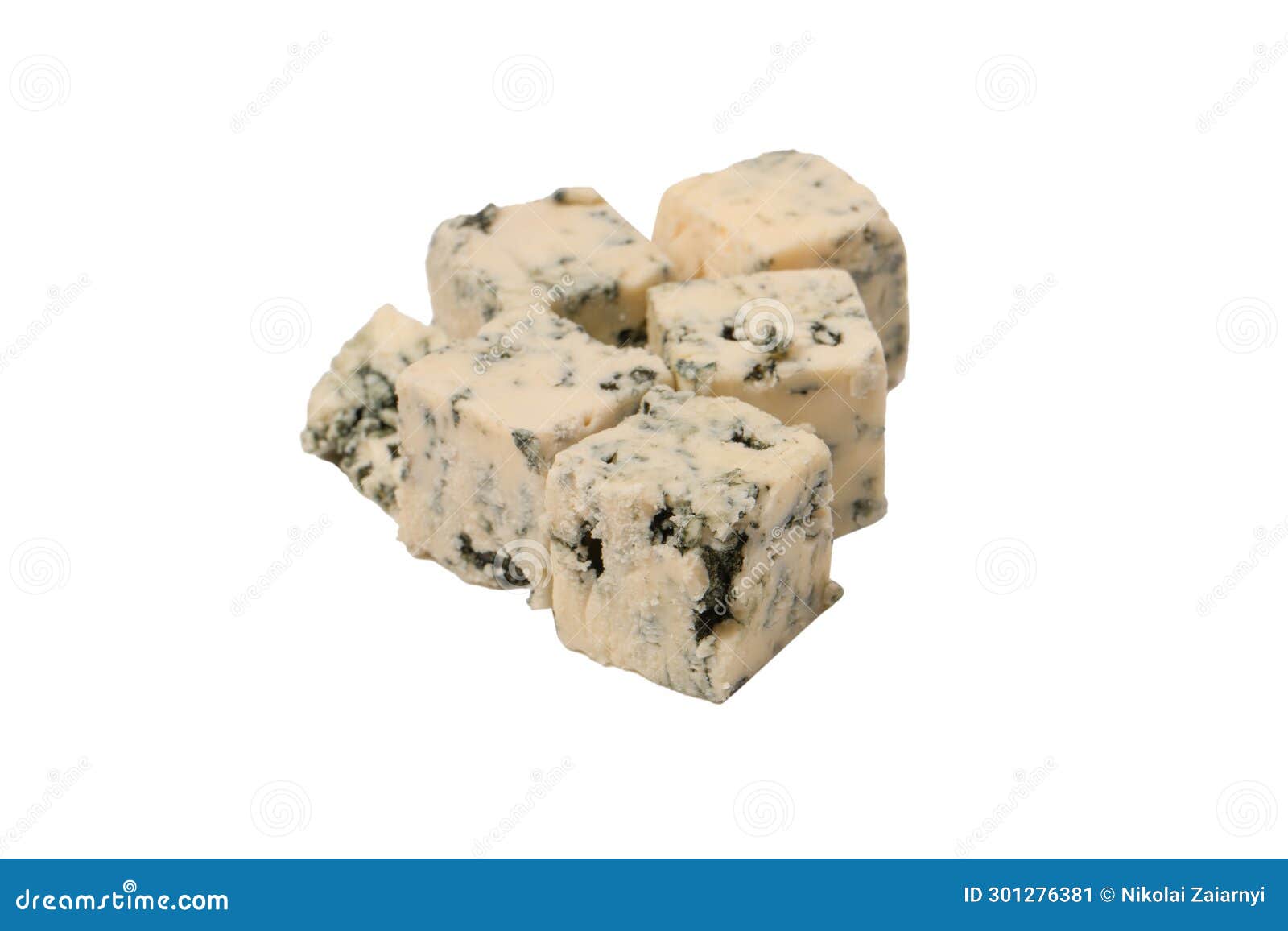 Blue Cheese Cubes Isolated on a White Background Stock Image - Image of ...