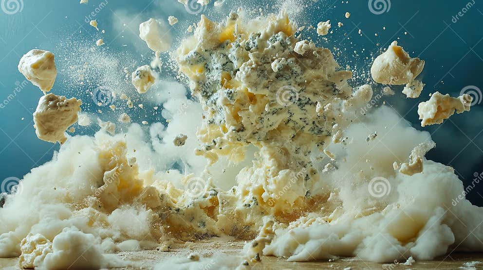 Blue Cheese Explosion with Dramatic Powder Cloud Stock Image - Image of ...