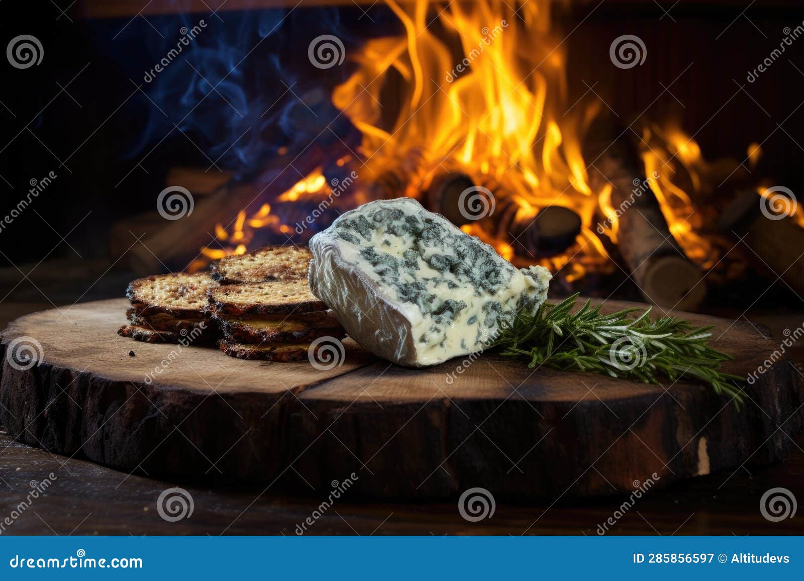 Blue Cheese Melting on Cedar Plank Over Fire Stock Image - Image of ...