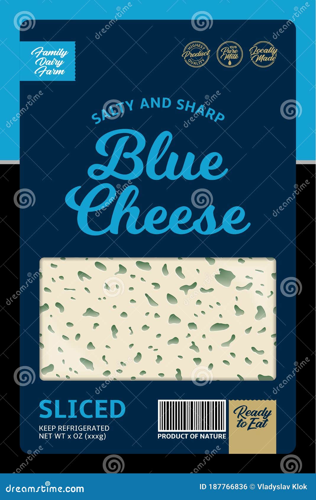 Blue Cheese Packaging Design Stock Vector - Illustration of blue, gold ...