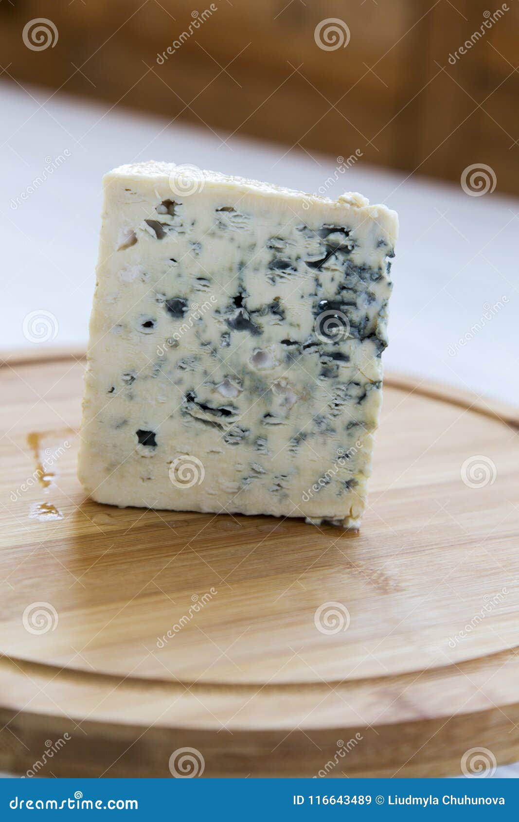 Blue Cheese on Wooden Board. Side View Stock Image - Image of fresh ...