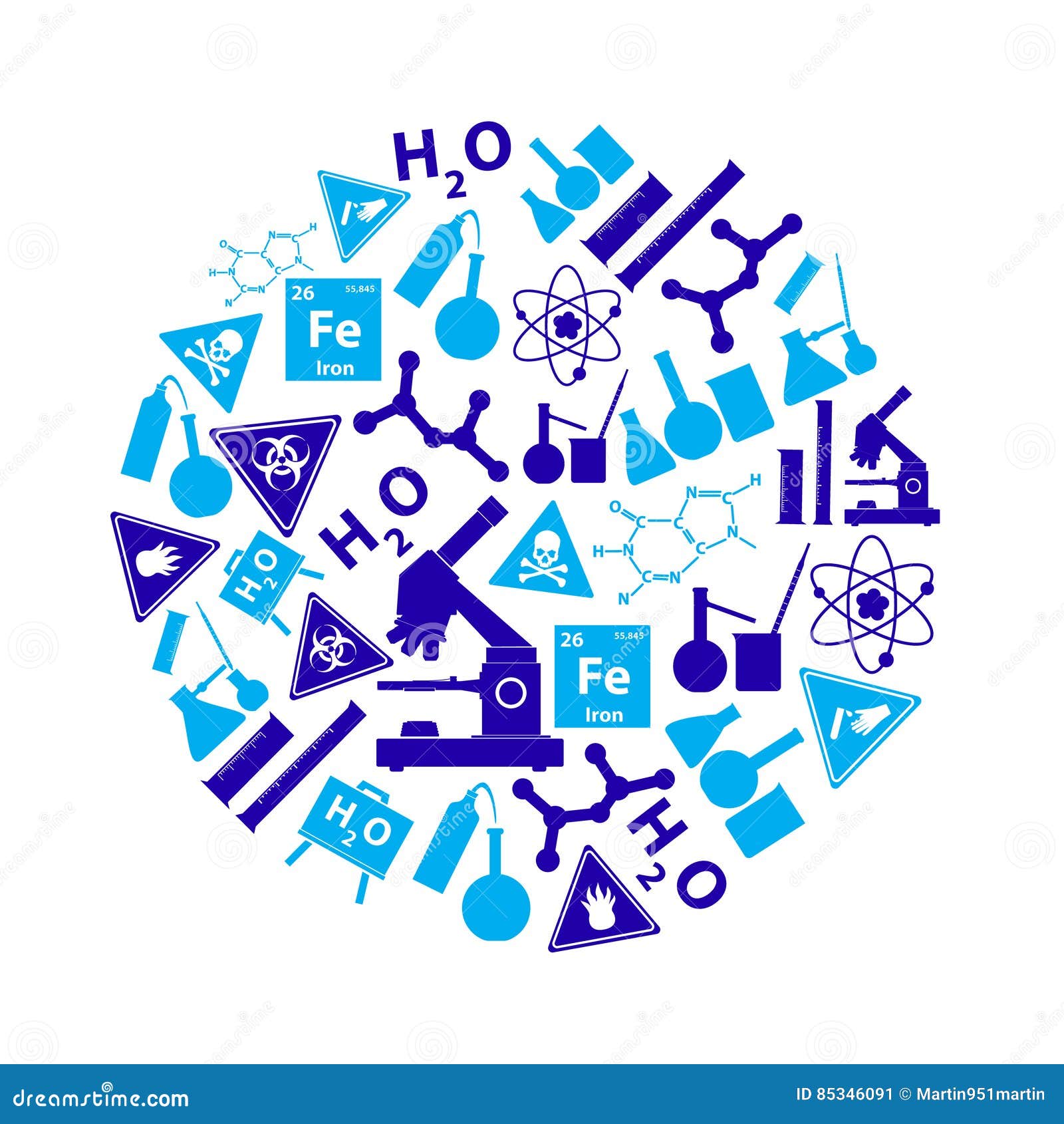 Blue Chemistry Theme Icons Set in Circle Eps10 Stock Vector ...
