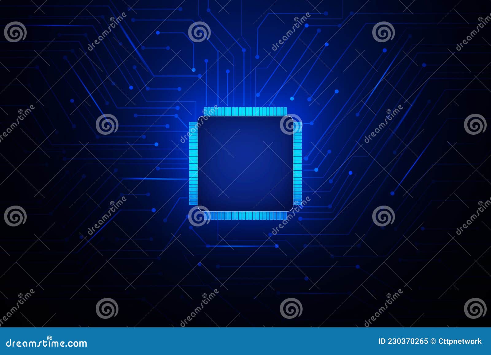 Blue Chip Abstract Background with Glowing Dark Chip in the Center of ...