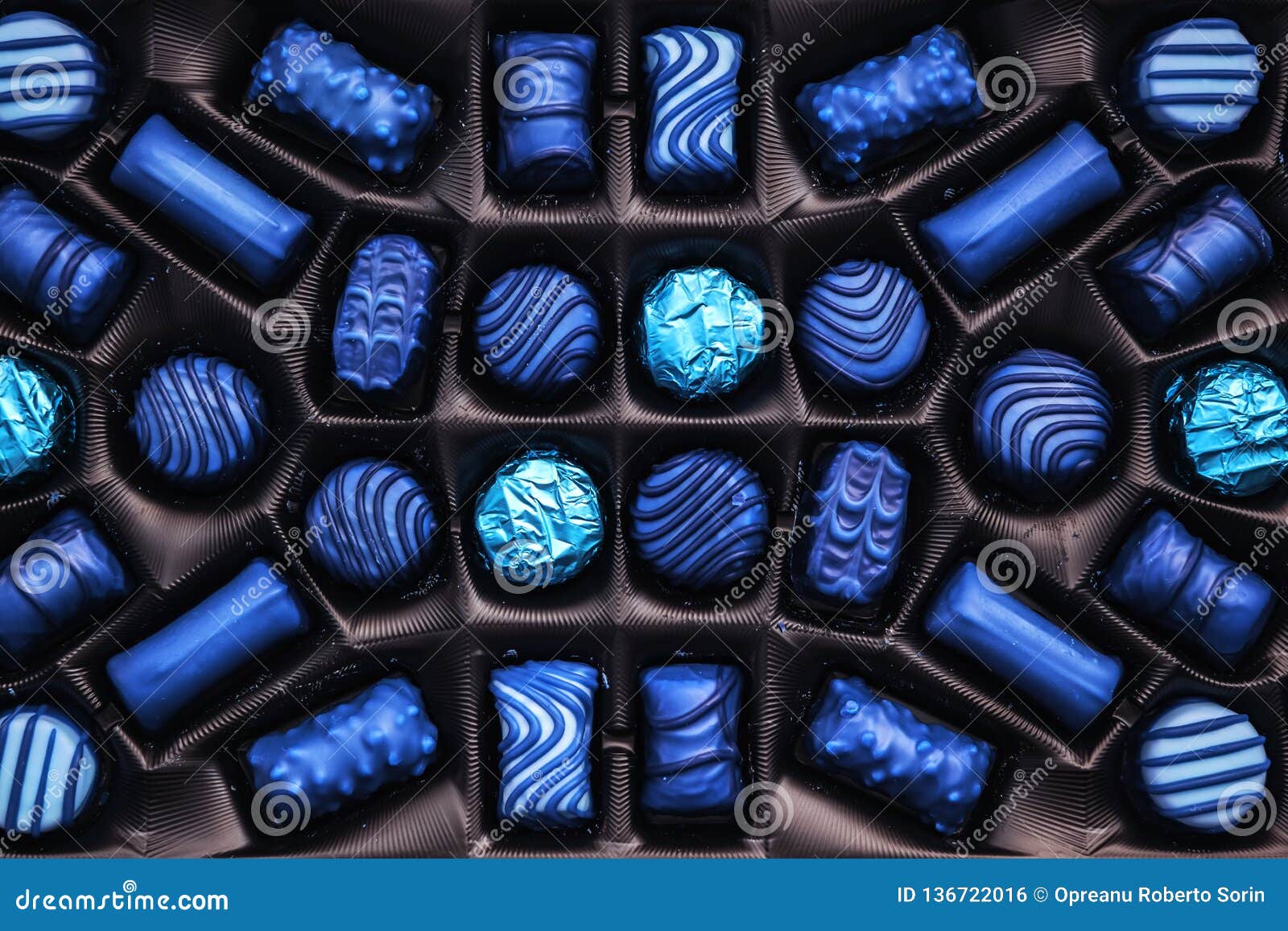 Blue Chocolate Candies in the Box Stock Photo - Image of celebration ...