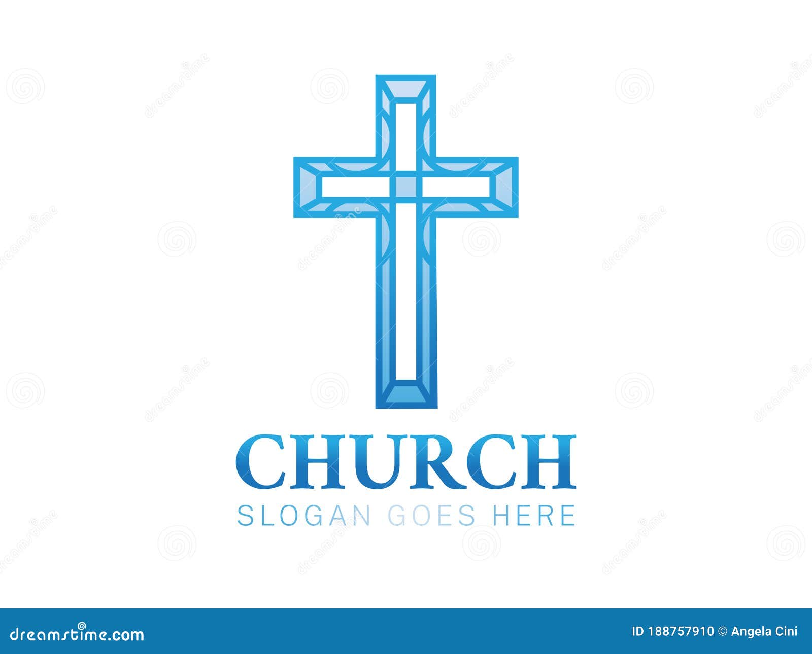 Blue Christian Church Logo with Cross Stock Vector - Illustration of ...