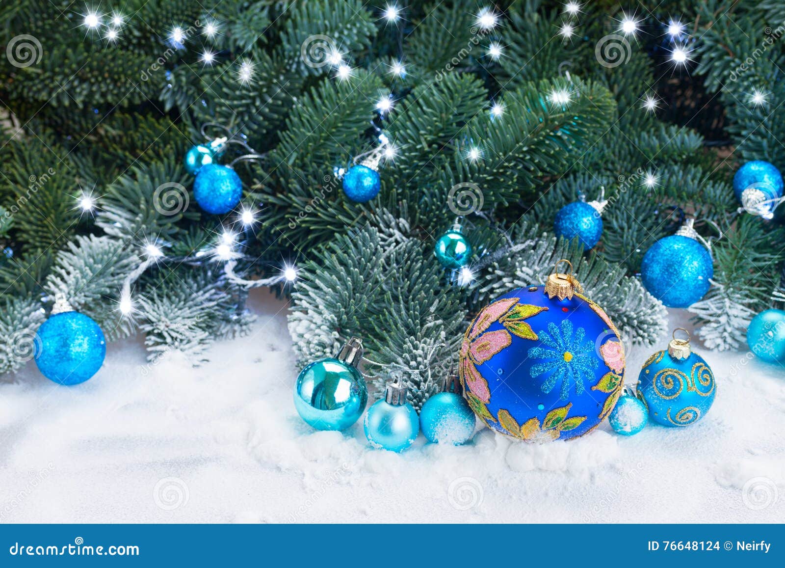 Blue christmas balls stock photo. Image of light, lights - 76648124
