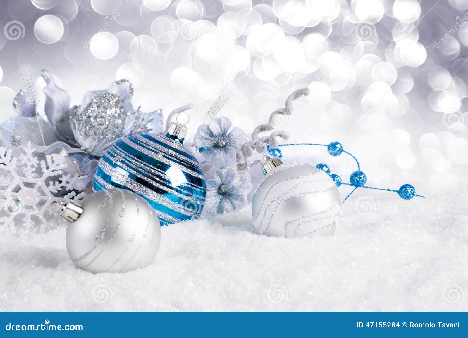 Blue Christmas Balls on Snow Stock Photo - Image of shiny, bright: 47155284