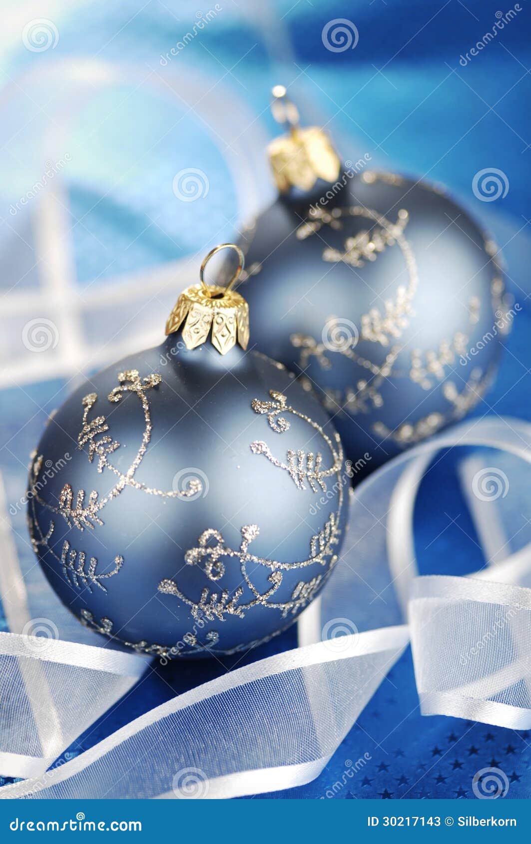 Blue Christmas Baubles and Ribbons Stock Image - Image of blue ...