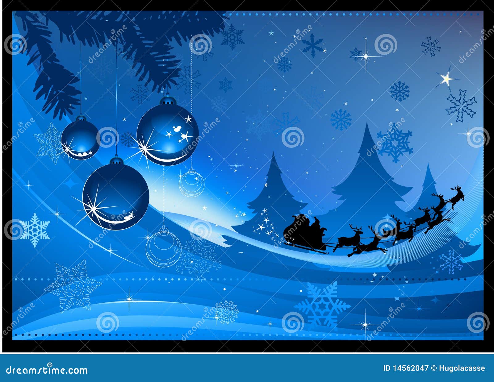 Blue Christmas card stock vector. Illustration of flying - 14562047