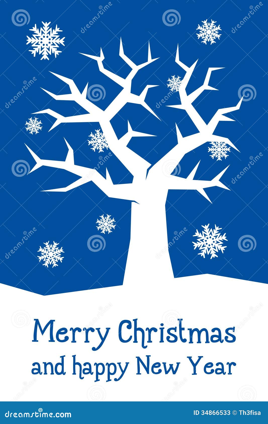 Blue Christmas Card with Tree Stock Illustration - Illustration of ...