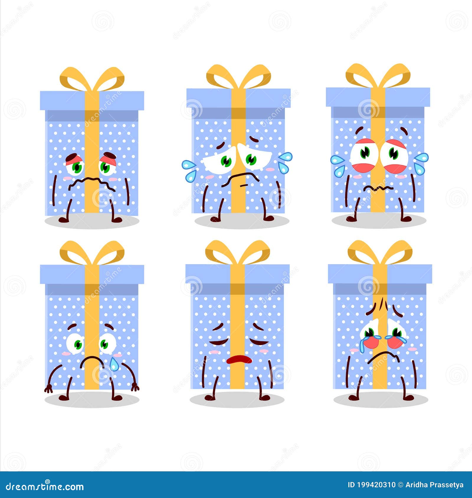 Blue Christmas Gift Cartoon Character with Sad Expression Stock Vector ...