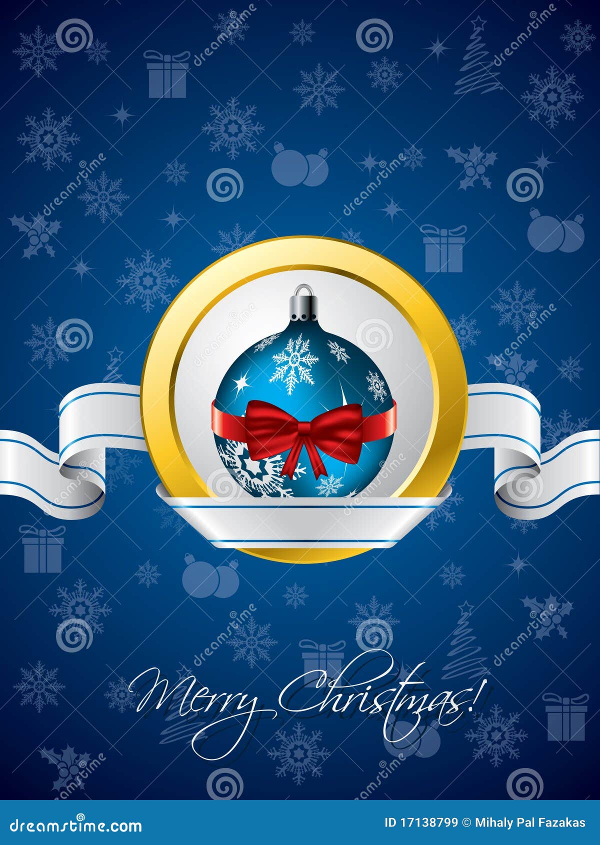 Blue Christmas Greeting with Ribbon Design Stock Vector - Illustration ...