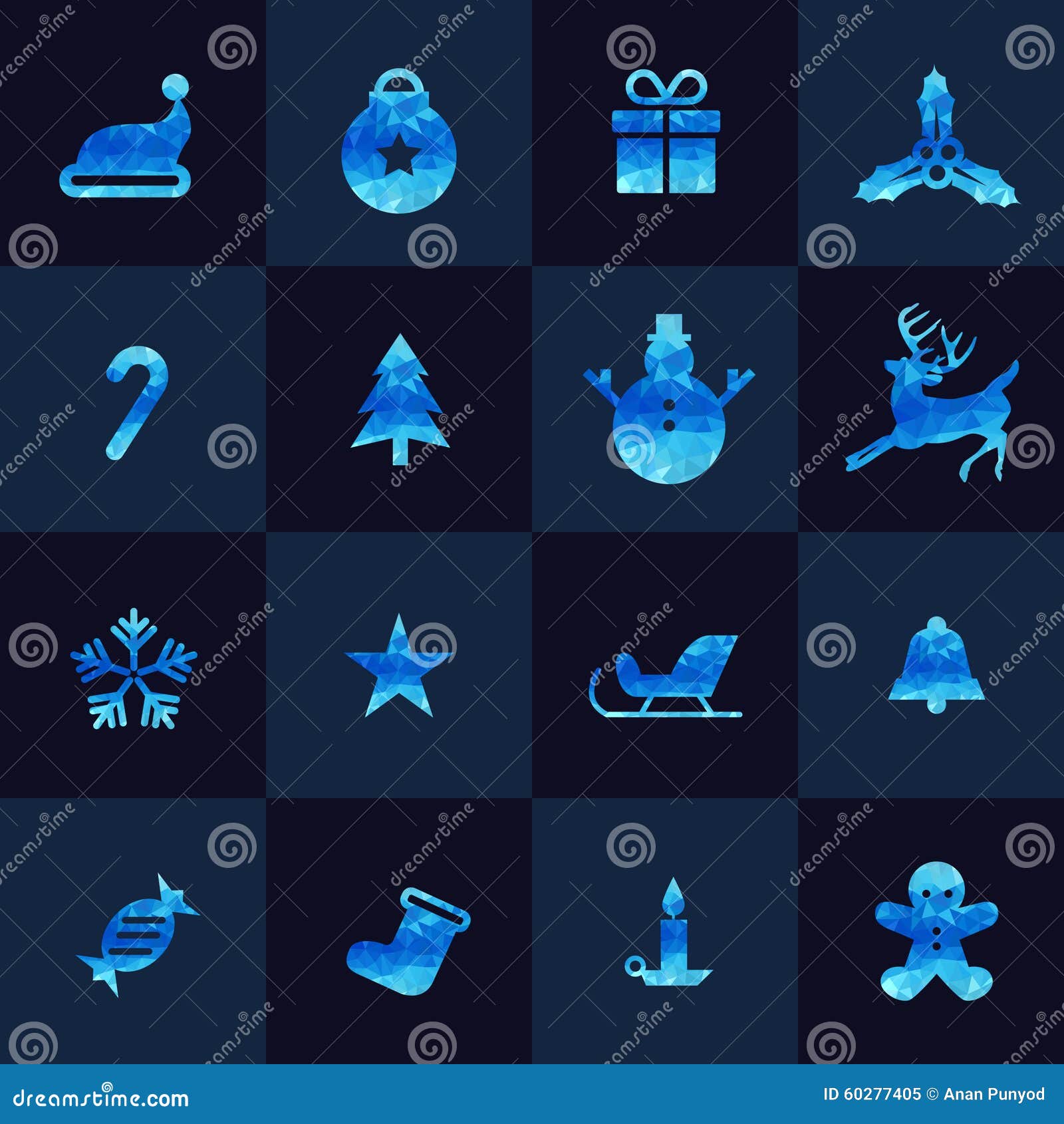 Blue Christmas Icon Low Poly Vector Set Stock Vector - Illustration of ...