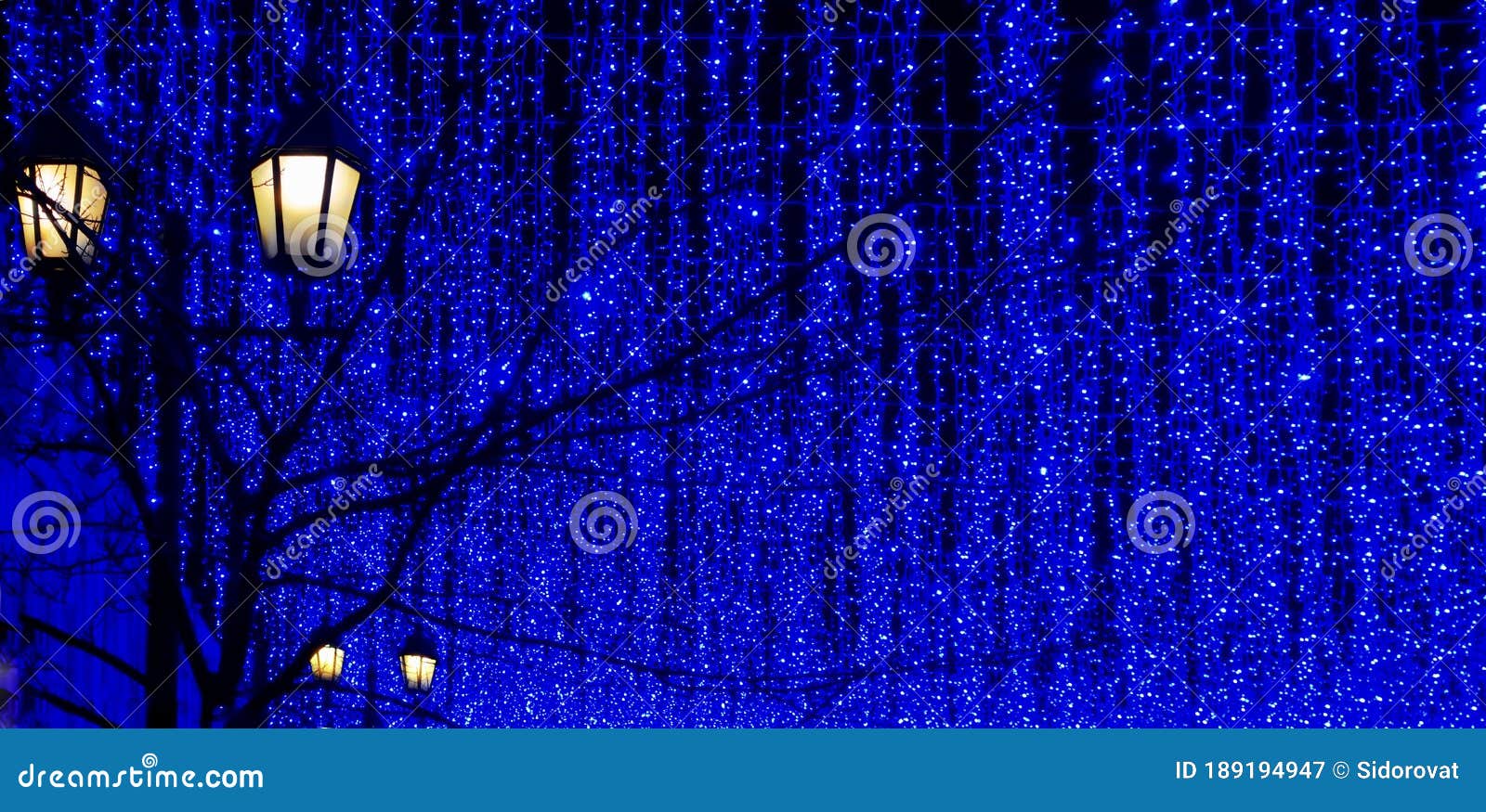 Blue Christmas String Lights Christmas Background Stock Image - Image ...