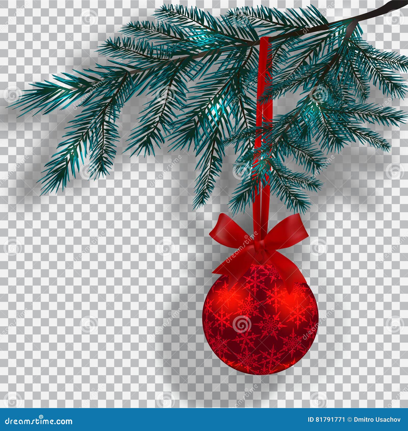 Blue Christmas Tree Branches on a Checker Background with Shadow. Stock ...