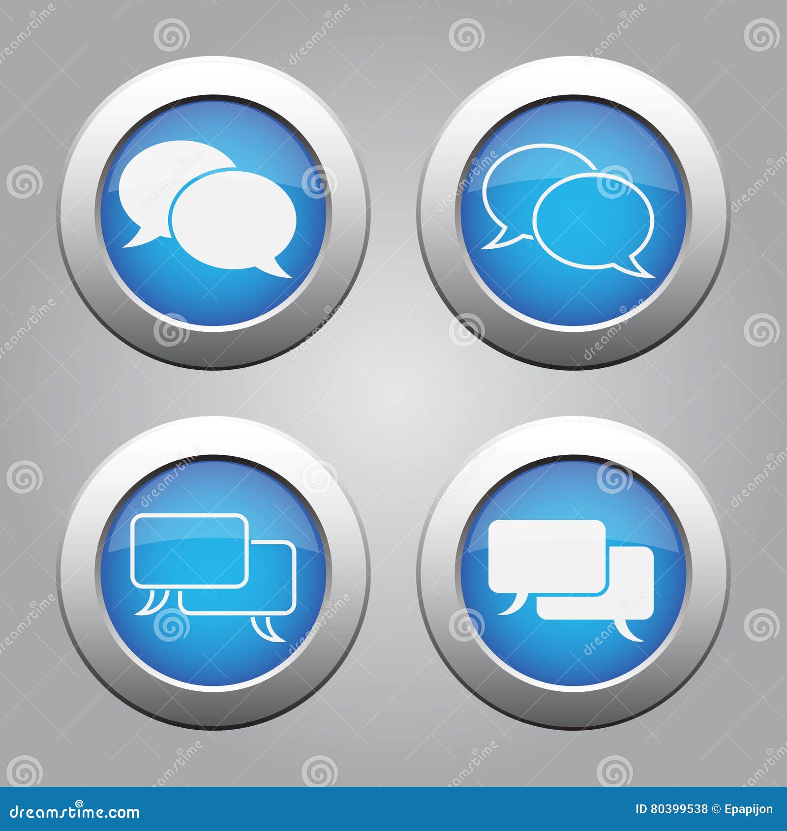 Blue Chrome Buttons Set-white Speech Bubbles Icons Stock Vector ...
