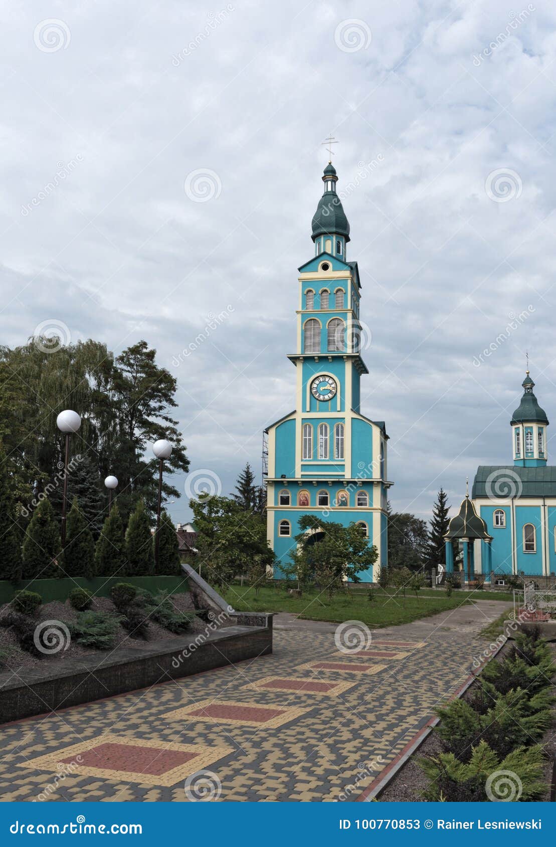 The Blue Church Mostyska, Ukraine Stock Image - Image of rural, golden ...